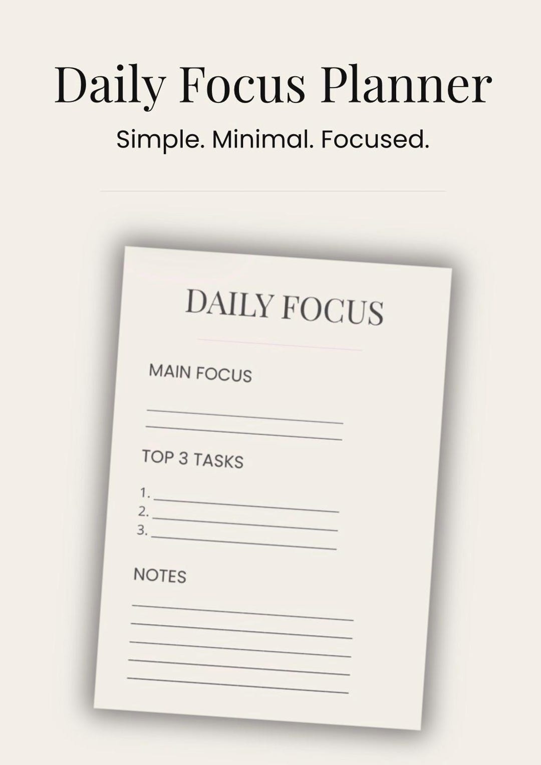 Daily Focus Planner | Minimal Printable Daily Planner | Focus ...