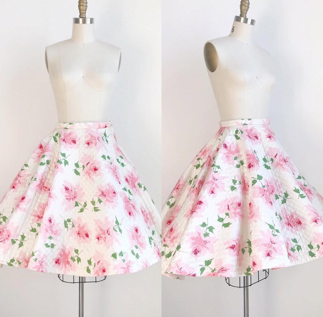 50s Vintage Alex Colman Pink Rose Floral Print Novelty Print Quilted ...