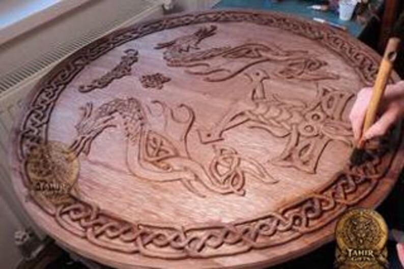 Hand Carved Viking Dragon Shield | Norse Mjölnir, Celtic Knotwork - Etsy