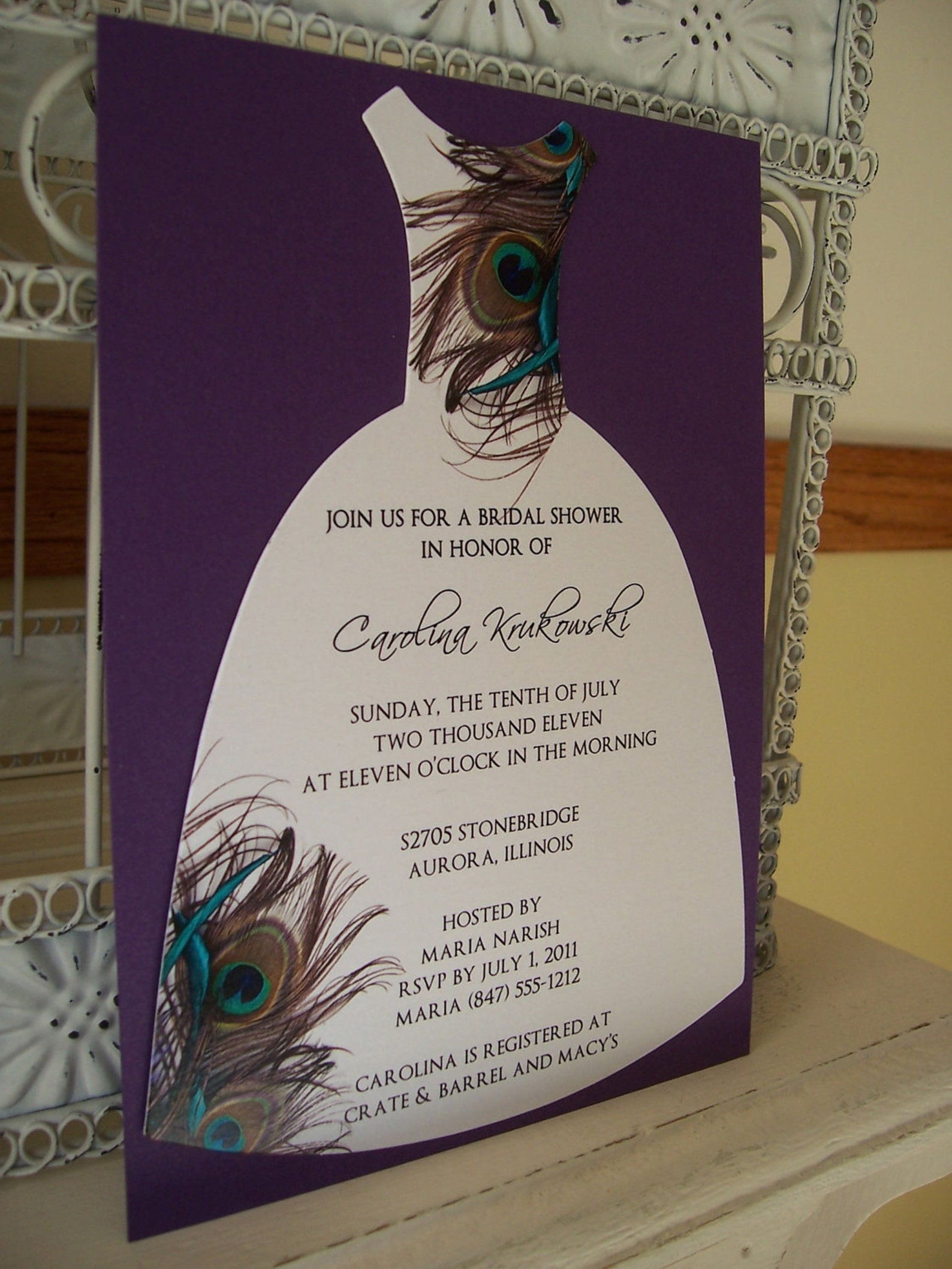 Peacock Bridal Shower Invitation Custom Die Cut Dress Etsy