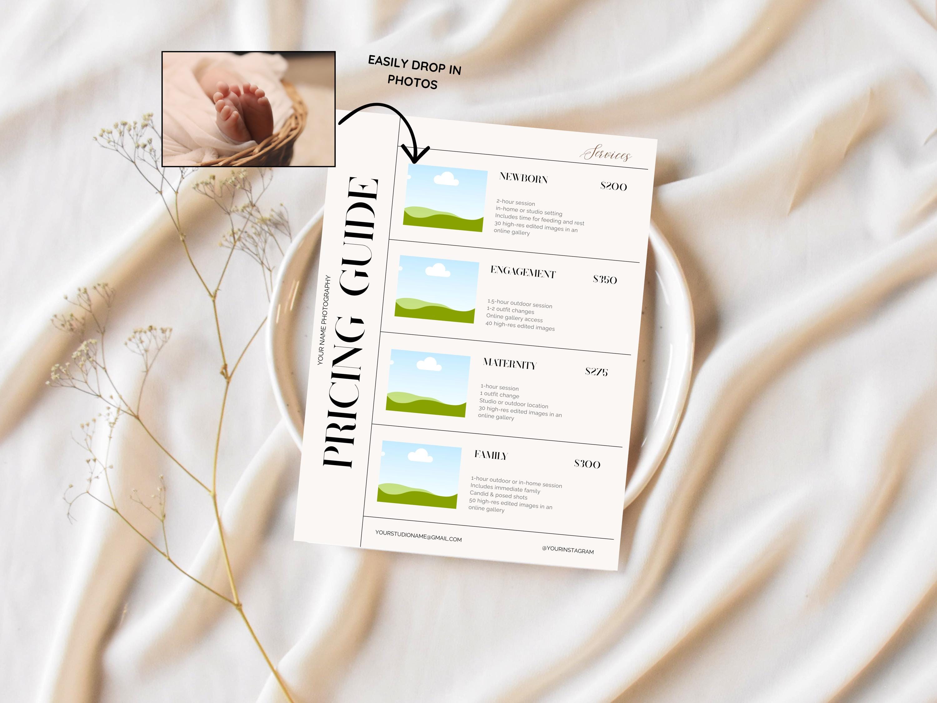 Photographers Pricing Guide Template | Editable Elegant Price List ...