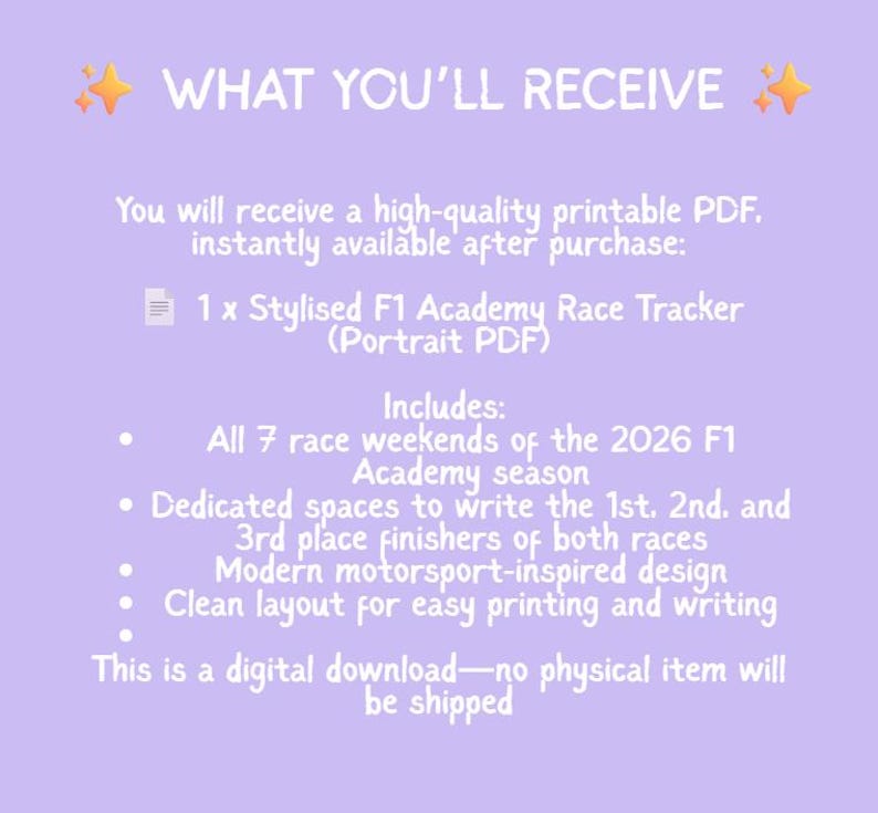 F1 Academy 2026 Race Results Tracker – Printable Worksheet | Instant ...