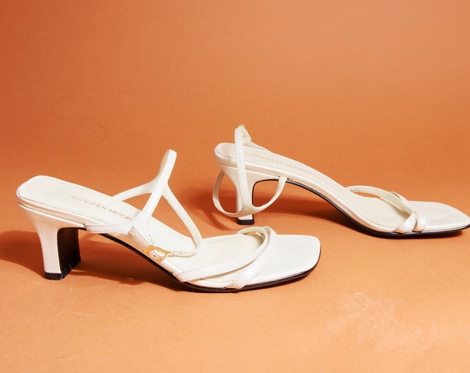 90s off White Strappy Adjustable Heels Vintage Square Toe Formal Y2k ...