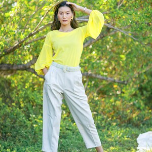 60s Bright Yellow Balloon Sleeve Blouse Vintage Long Sleeve Statement ...