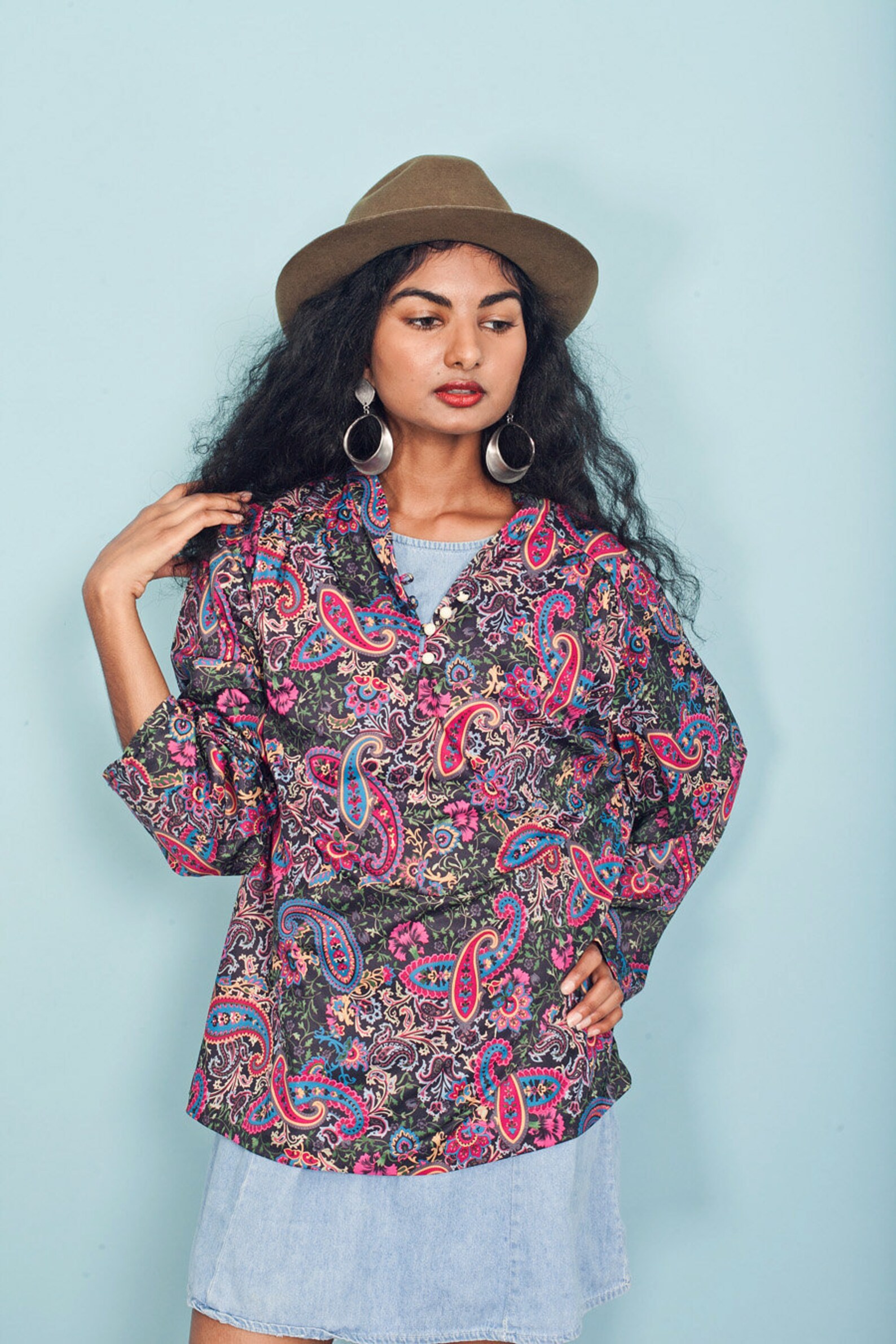 70s Paisley Print Colorful Top Vintage Tunic Style Blouse - Etsy