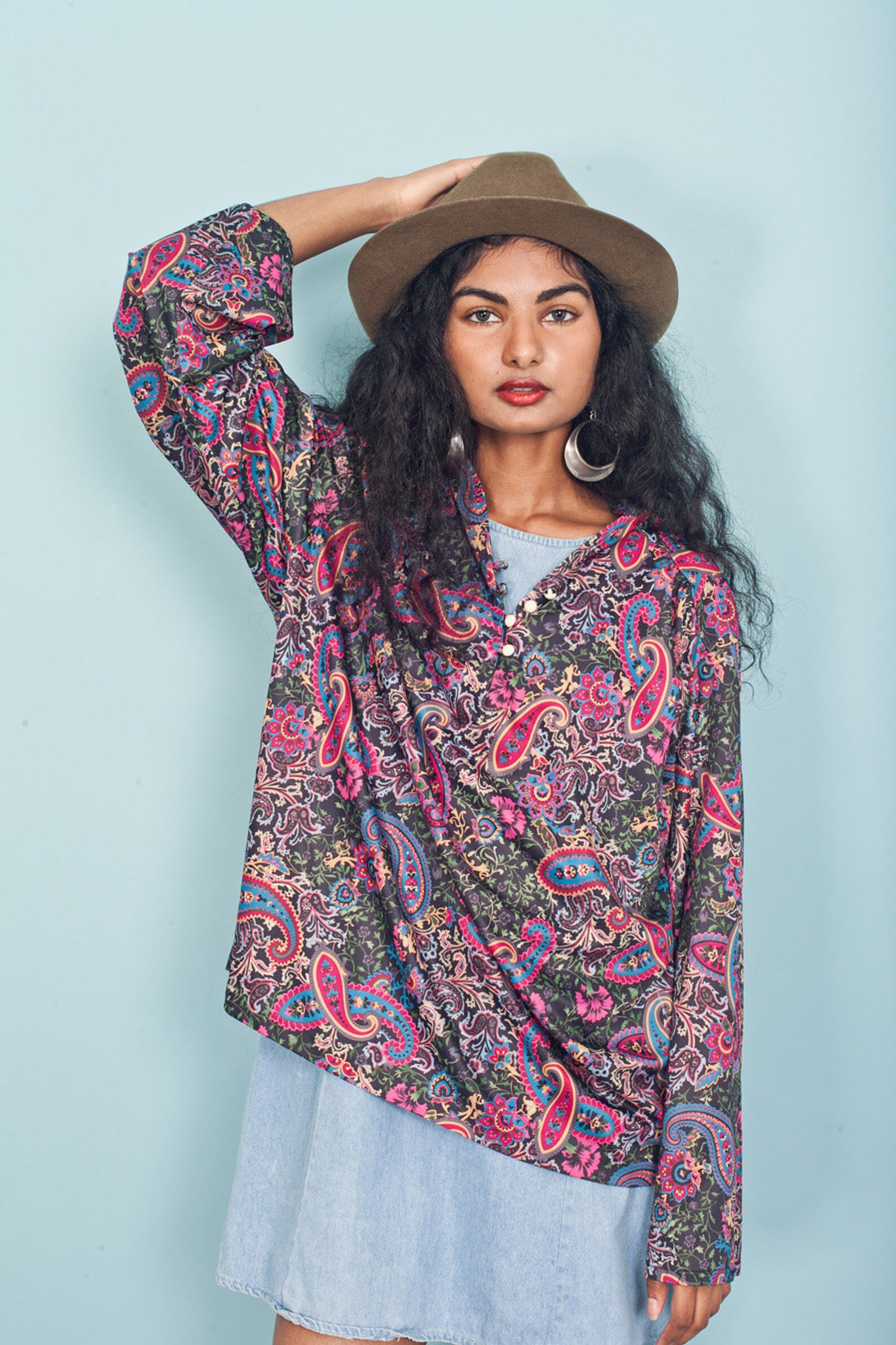 70s Paisley Print Colorful Top Vintage Tunic Style Blouse - Etsy