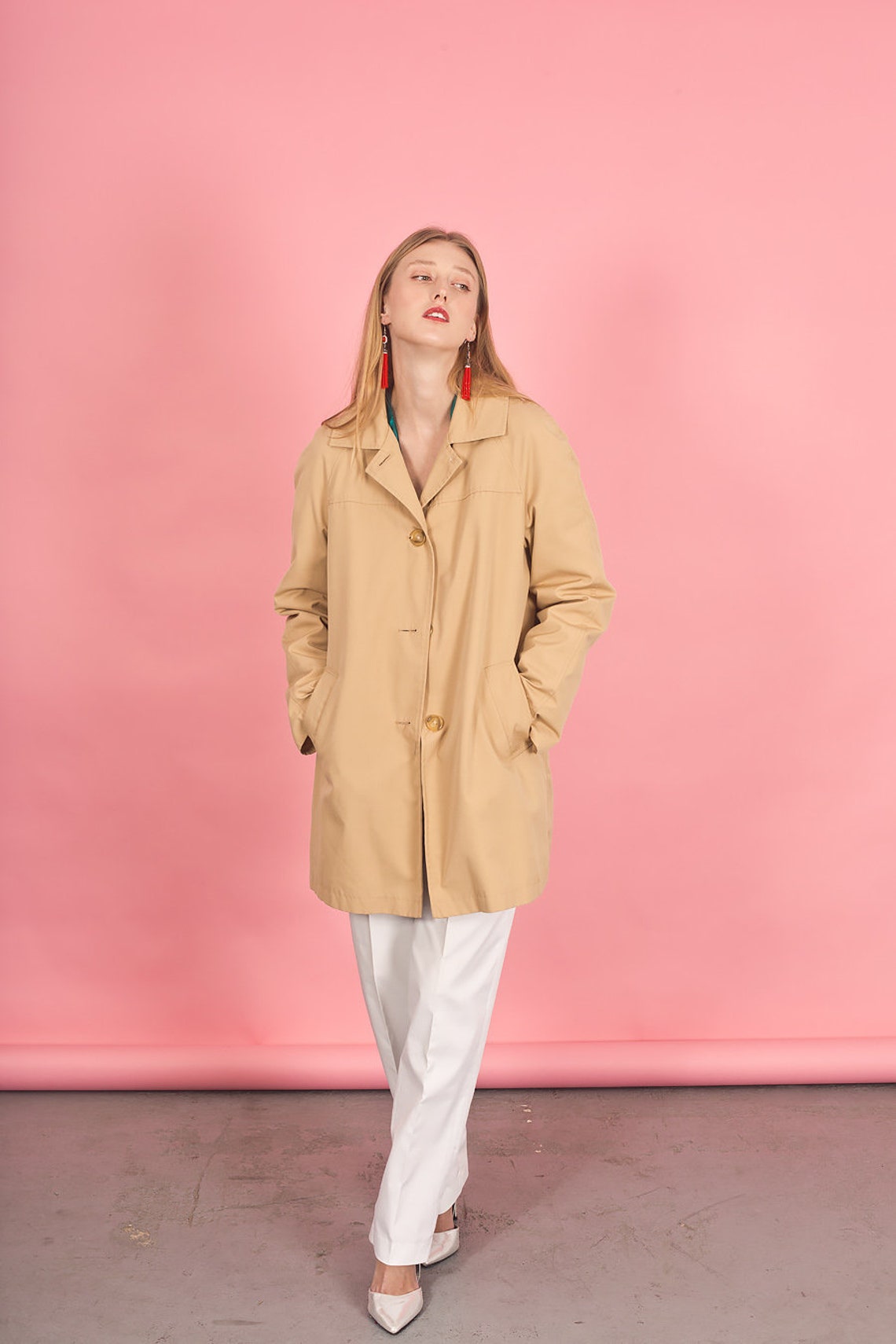 60s Beige Classic Minimal Coat Vintage Light Tan Button Jacket | Etsy