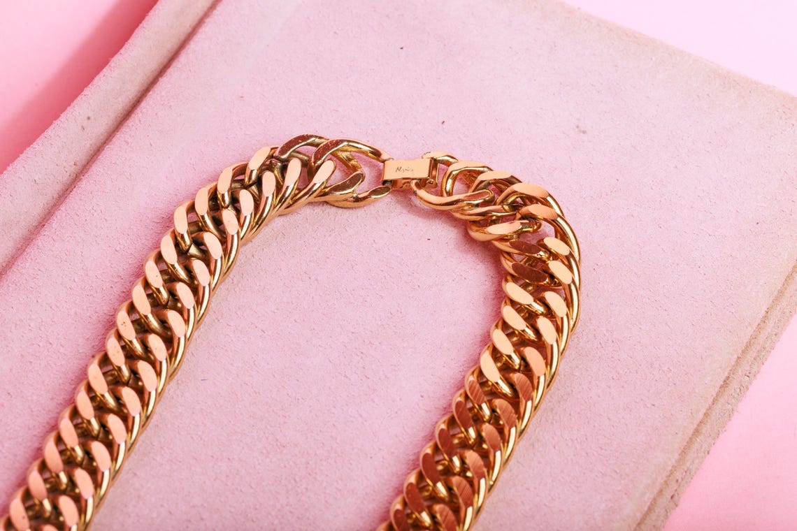 Vintage 80s Gold Tone Chain Link Thick Chunky Minimal Stacking Napier ...
