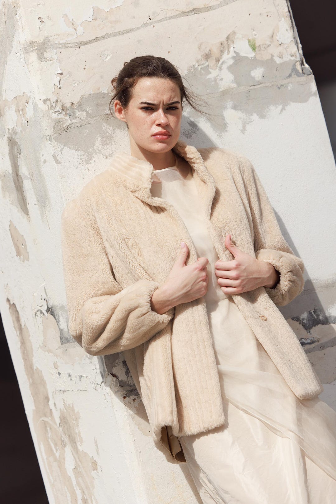 70s Cream Tone Faux Fur Balloon Sleeve Coat Vintage Bridal Formal ...