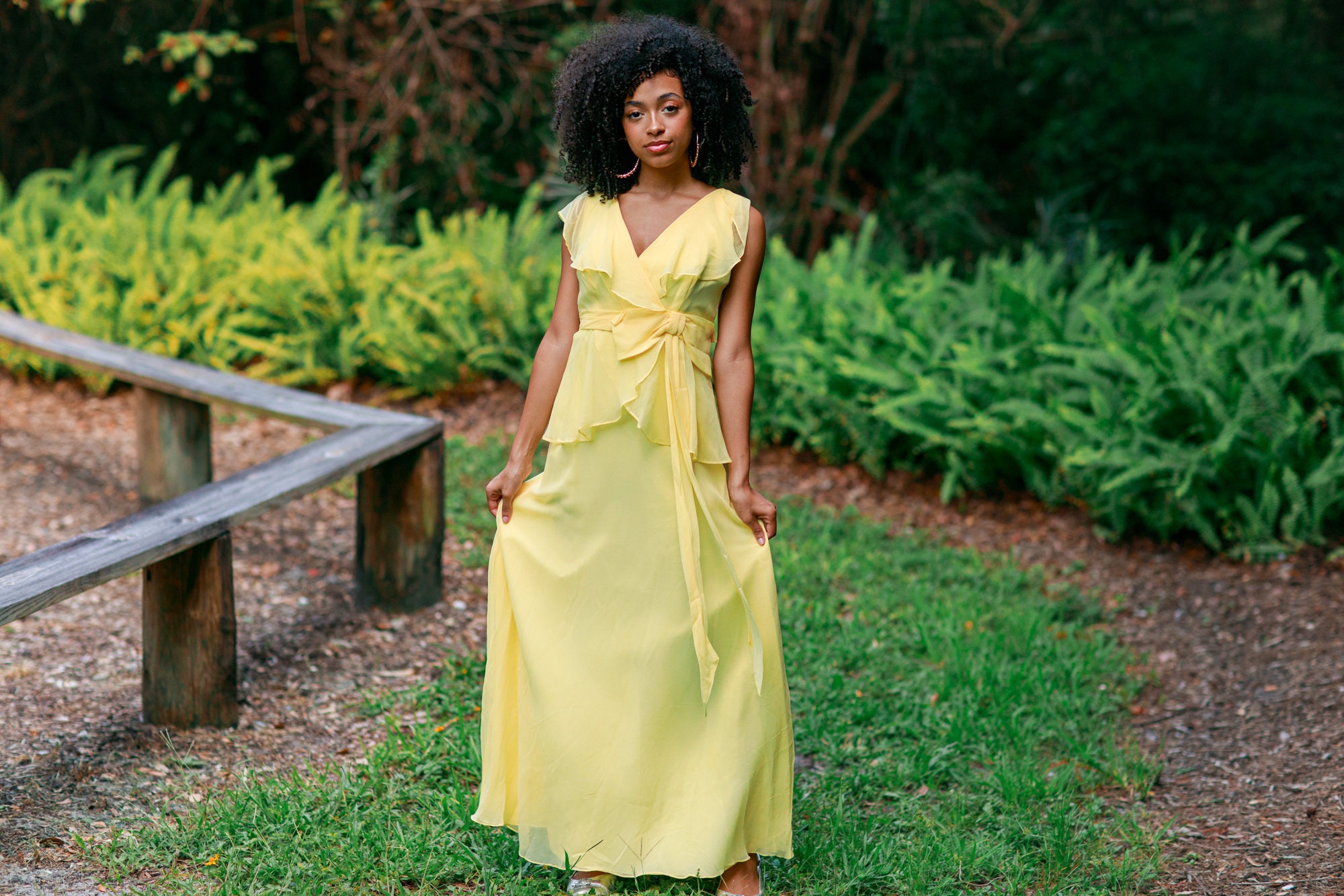 60s Yellow Chiffon Yellow Vintage Delicate Romantic Bow Maxi Dress - Etsy