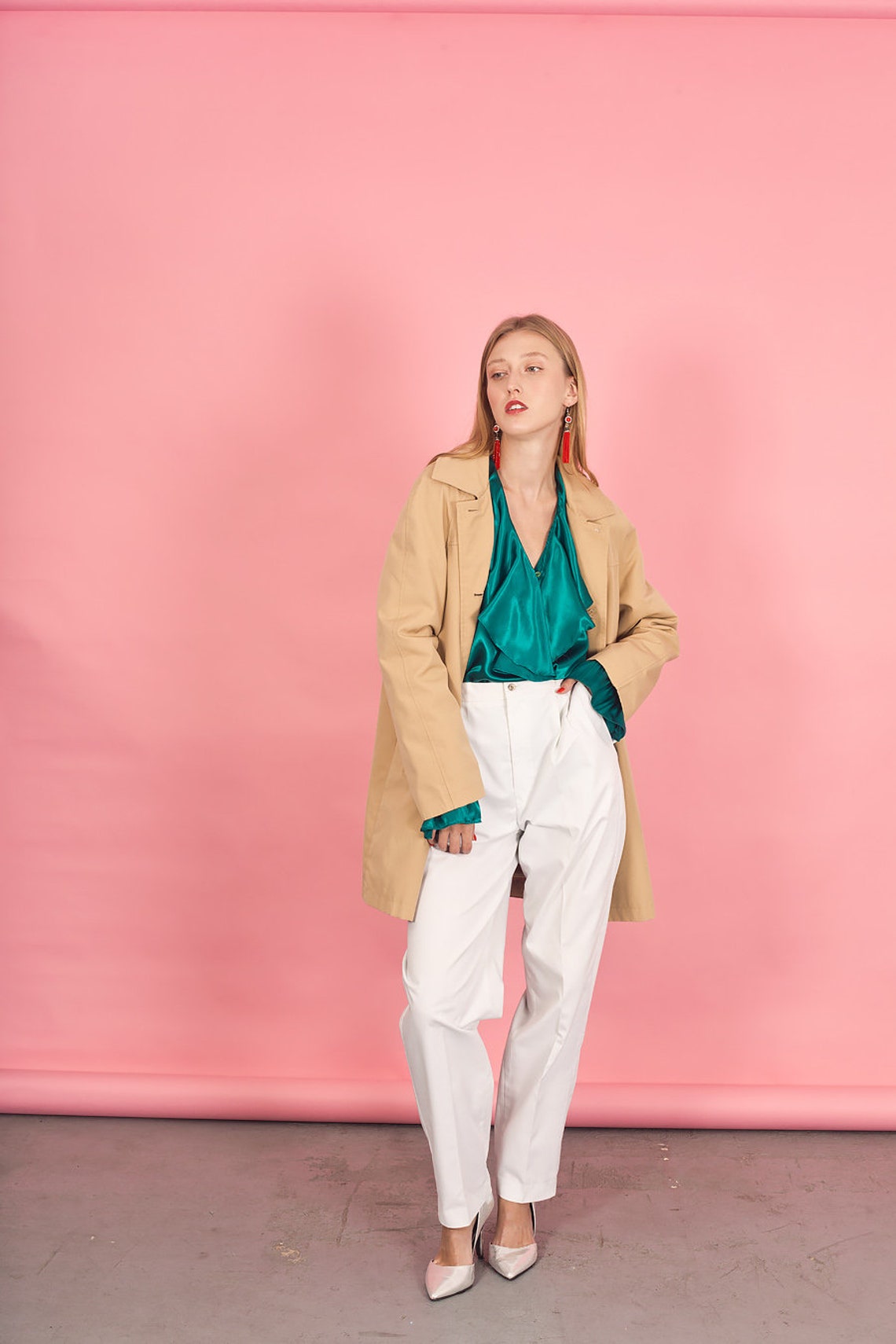 60s Beige Classic Minimal Coat Vintage Light Tan Button Jacket | Etsy