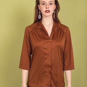 80s Deep Shiny Brown Top Vintage Long Sleeve Classic Blouse - Etsy