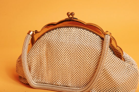 20s White Mesh Chainmail Strap Coin Purse Vintage Ant… - Gem
