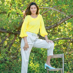 60s Bright Yellow Balloon Sleeve Blouse Vintage Long Sleeve Statement ...