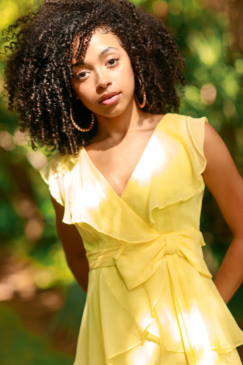 60s Yellow Chiffon Yellow Vintage Delicate Romantic Bow Maxi Dress - Etsy