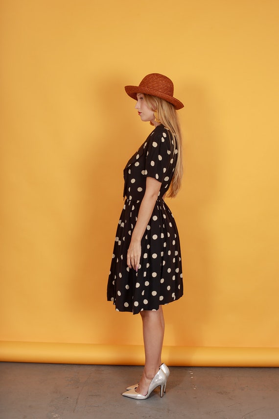 50s Polka Dot Party Dress Vintage Black White Silk Sw Gem