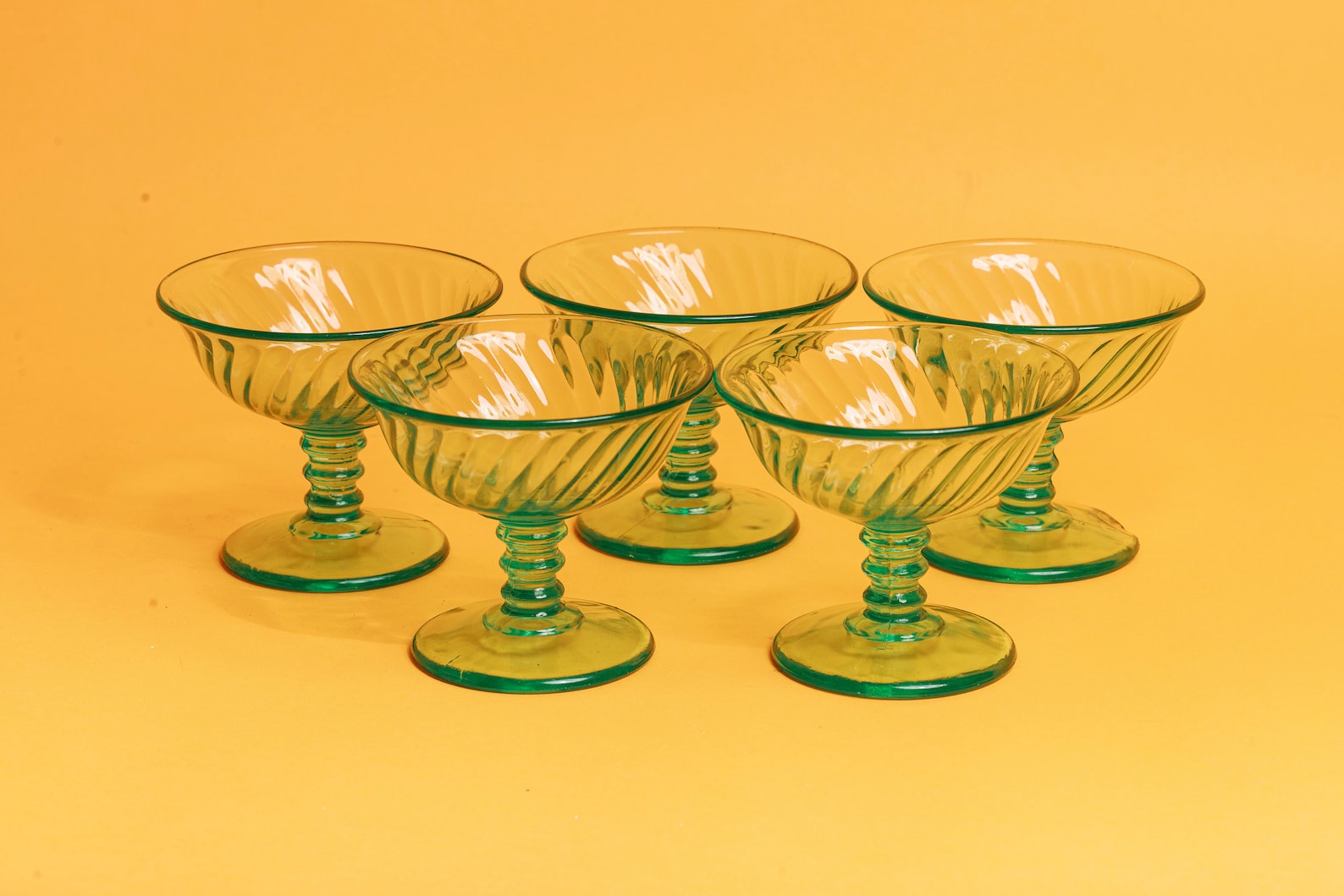 Set of 5 60s Teal Green Clear Glass Cups Vintage Cocktail Glasses Ice ...