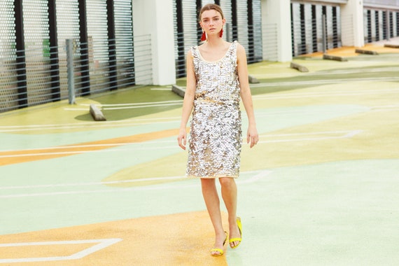 60s Silver Sequin Matching Set Vintage Evening Round Sequined | Etsy