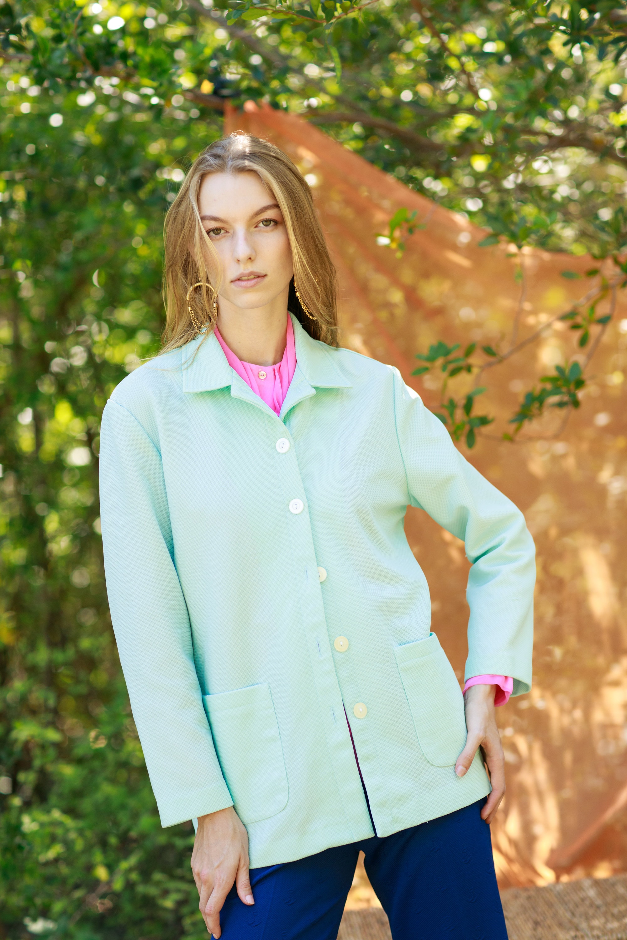 70s Aqua Pastel Blue Knit Blazer Vintage Long Sleeve Pocket Knitted ...