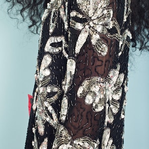 80s Silver Beaded Jacket Vintage Black Formal Encrusted Sequin Jacket ...
