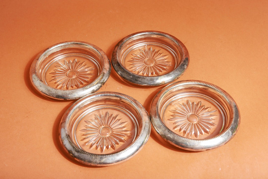 50s Silver Rounded Glass Etched Art Deco Star Coasters Set of 4 - Etsy