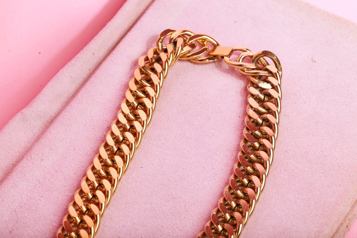 Vintage 80s Gold Tone Chain Link Thick Chunky Minimal Stacking Napier ...