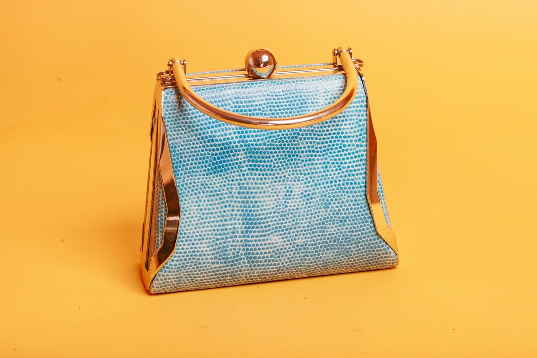 90s Light Blue Textured Silver Hardware Long Chain Purse Vintage Handle ...