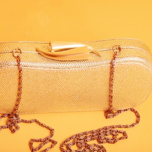 80s Gold Brass Metallic Boxy Textured Clutch Vintage Strappy Avant ...