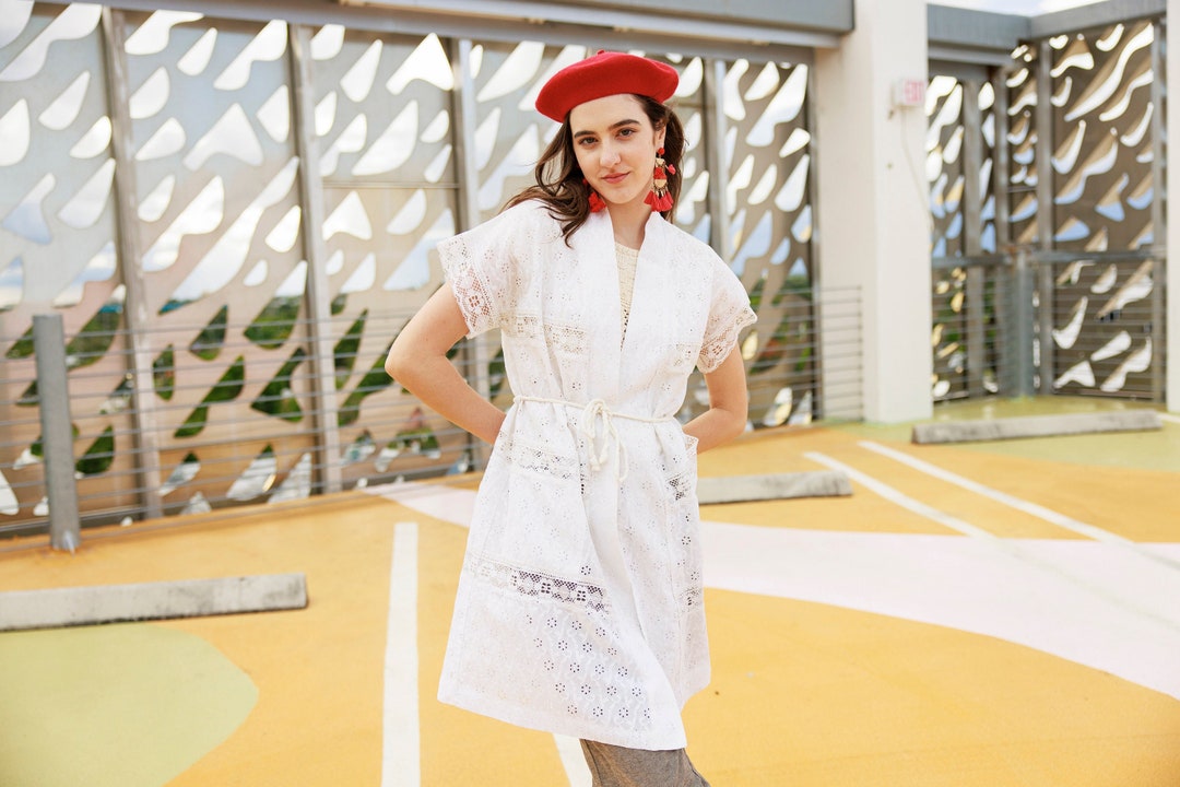 80s White Lace Long Robe Vintage Bohemian Pocket Jacket - Etsy