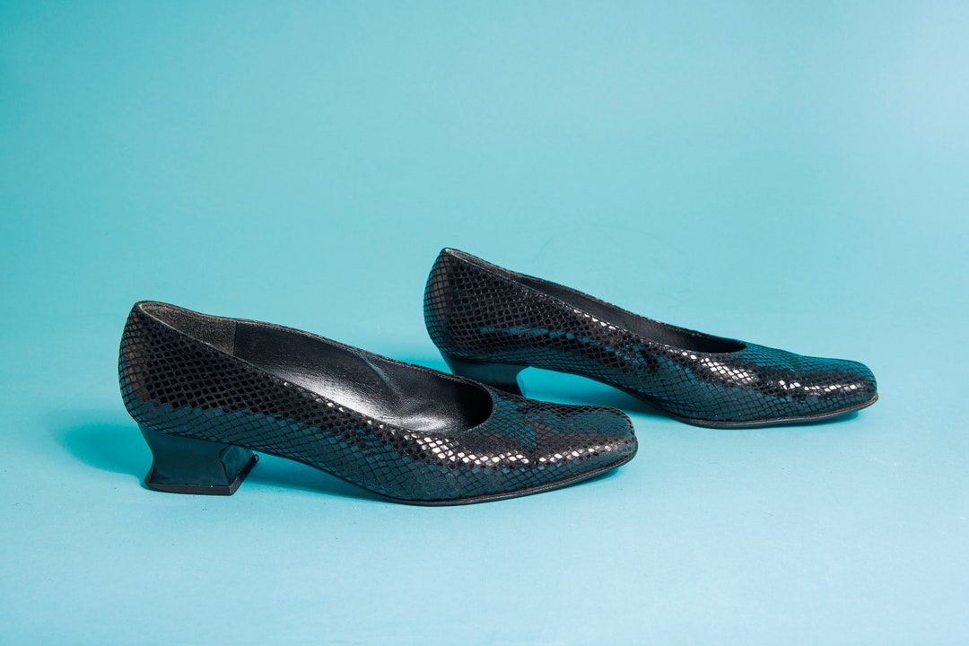 90s Black Embossed Ballet Designer Slip Ons Vintage Classic Ballet ...