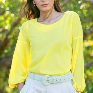 60s Bright Yellow Balloon Sleeve Blouse Vintage Long Sleeve Statement ...