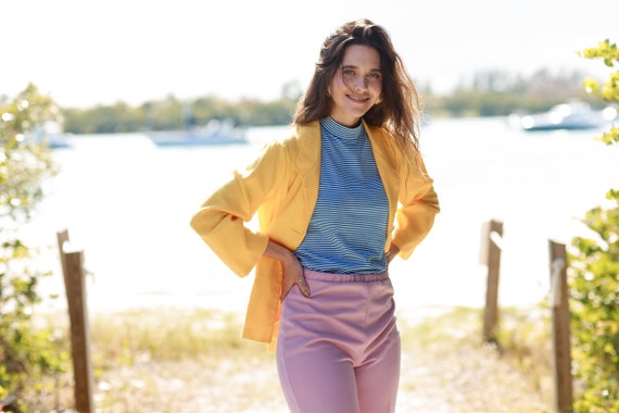 80s Bright Yellow Long Sleeve Blazer Vintage Oversize… - Gem