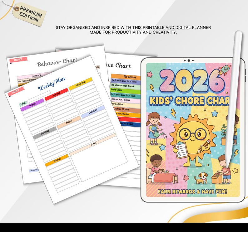 Kids Chore Charts, Printable 2026 Chore Set, Daily & Weekly ...