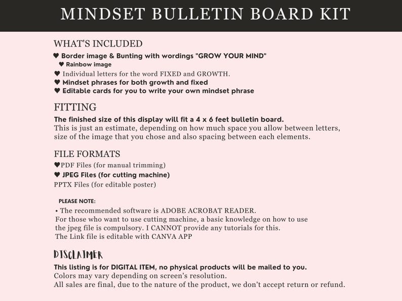 Growth Mindset Bulletin Board Kit | Classroom Decor (printable PDF) - Etsy