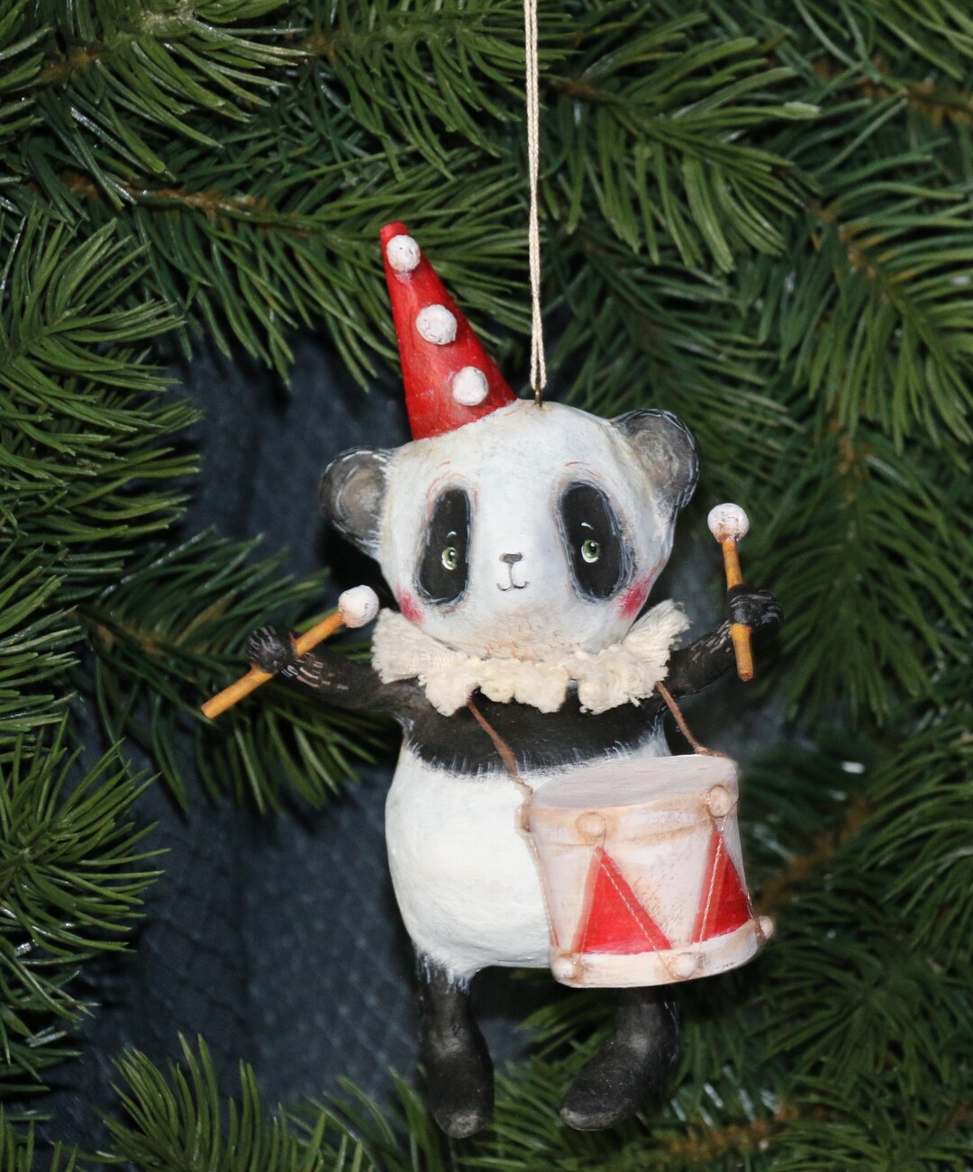 Nostalgic Papier-mâché Panda With Drum – Handmade Vintage Christmas ...