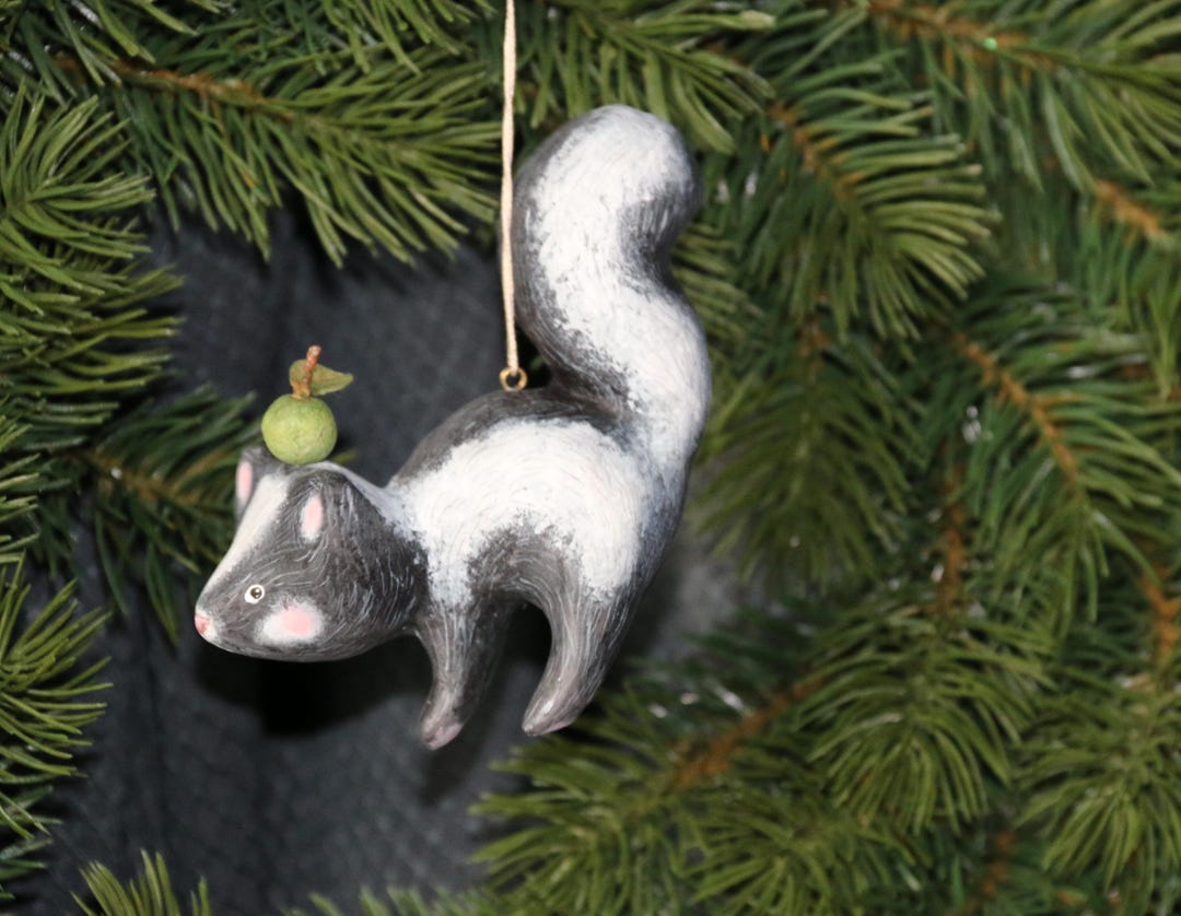Paper Mache Skunk Figurine With Apple – Handmade Vintage Style Animal ...