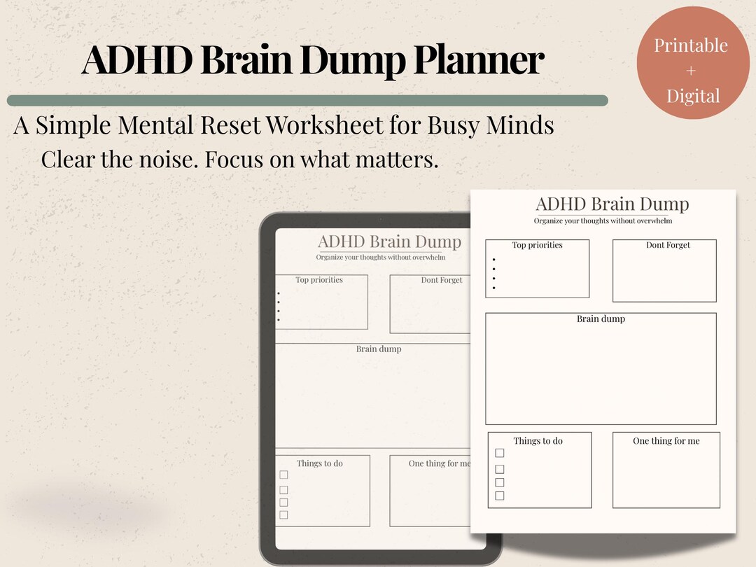 ADHD Brain Dump Printable for Women | Focus Planner Page - Etsy