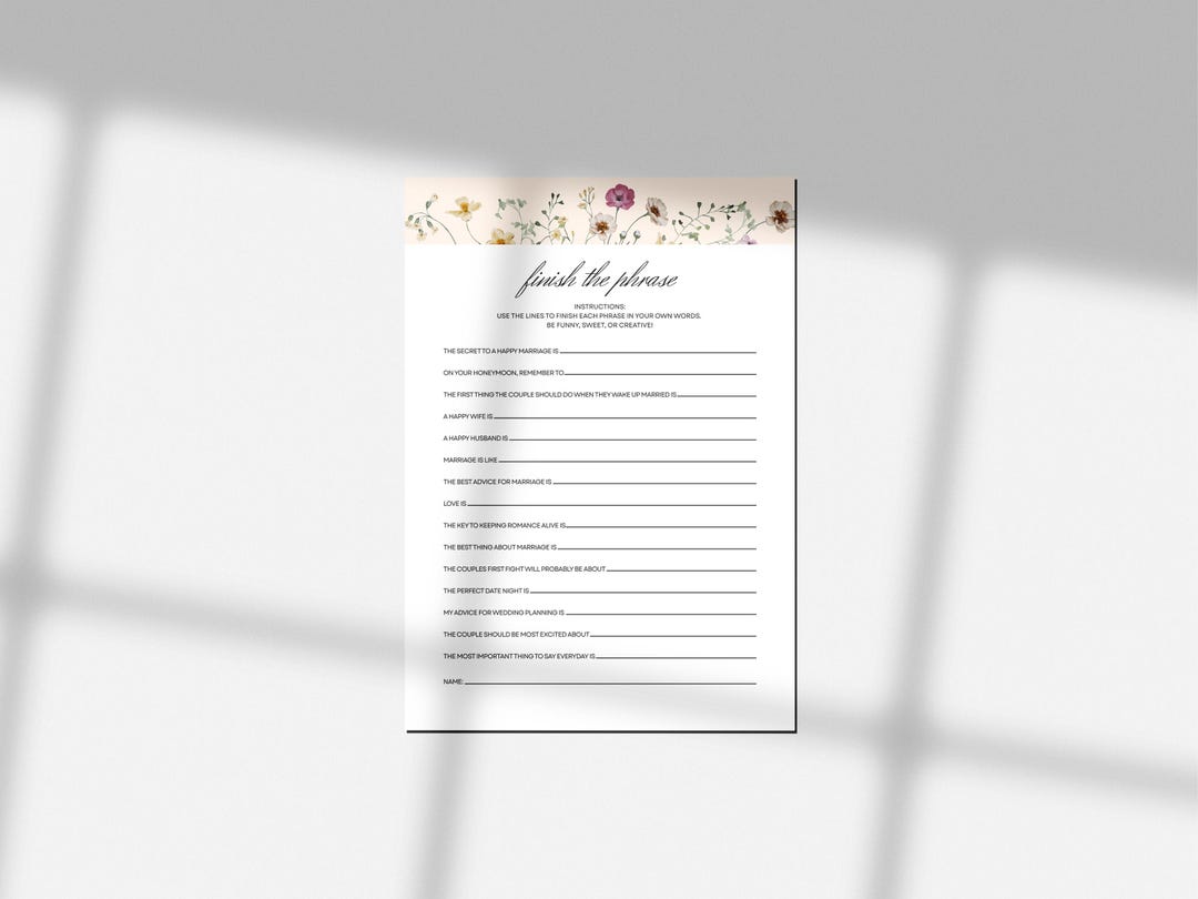 Finish the Wedding Phrases Bridal Shower Game | Editable Canva Template ...