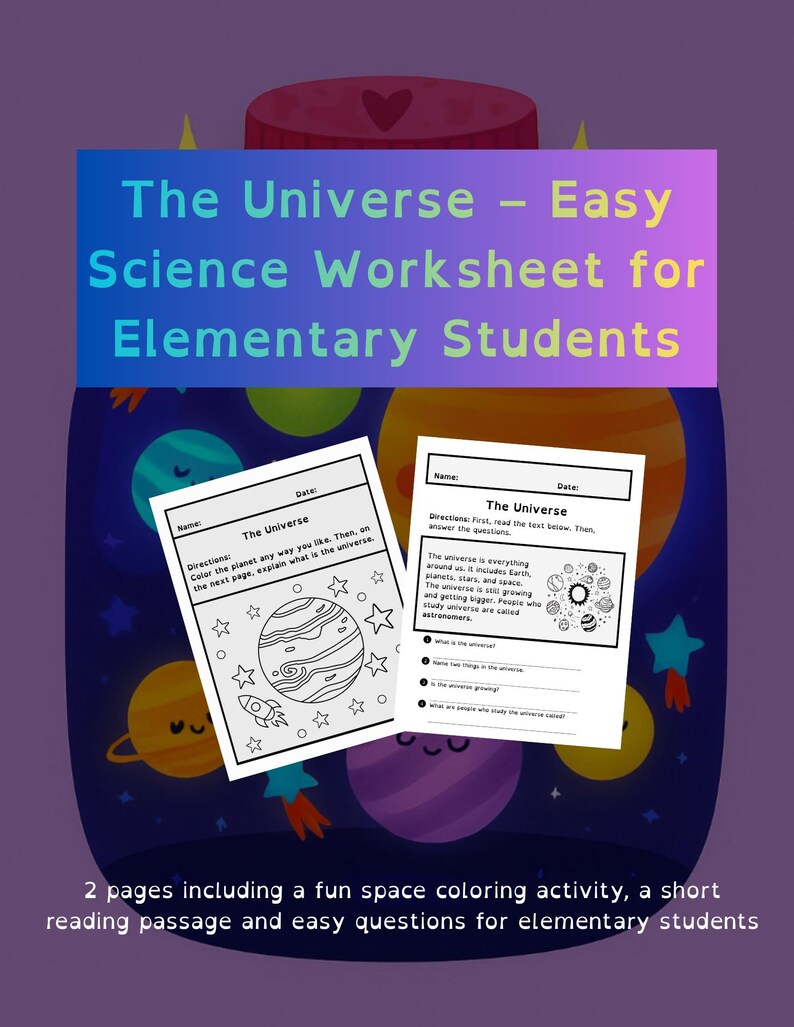 The Universe – Easy Science Worksheet for Elementary Students - Etsy Canada
