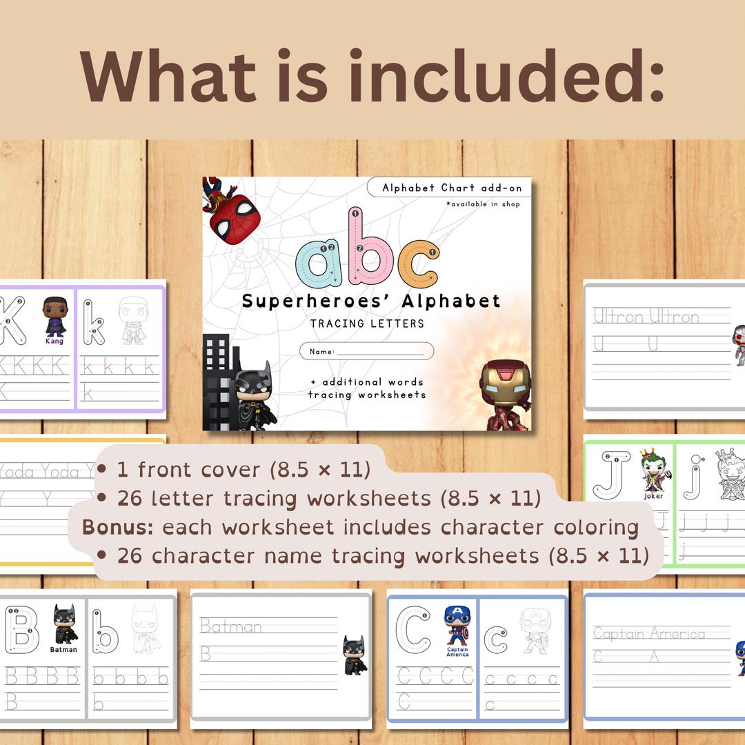 Superheroes Alphabet Tracing Workbook - ABC Letter & Name Practice - Etsy
