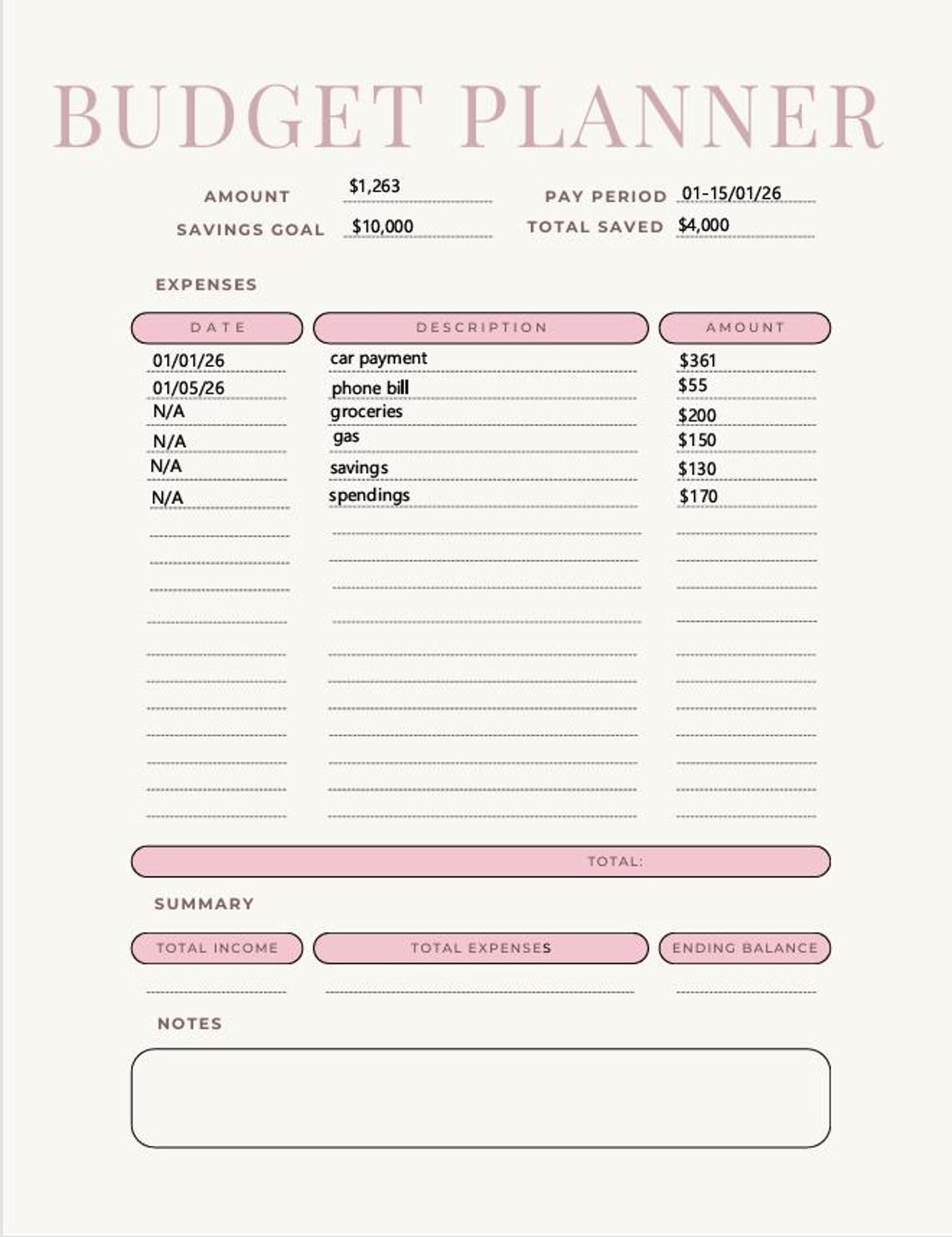 Monthly Budget Planner | Minimal Pink Budget Tracker | Clean Girl ...