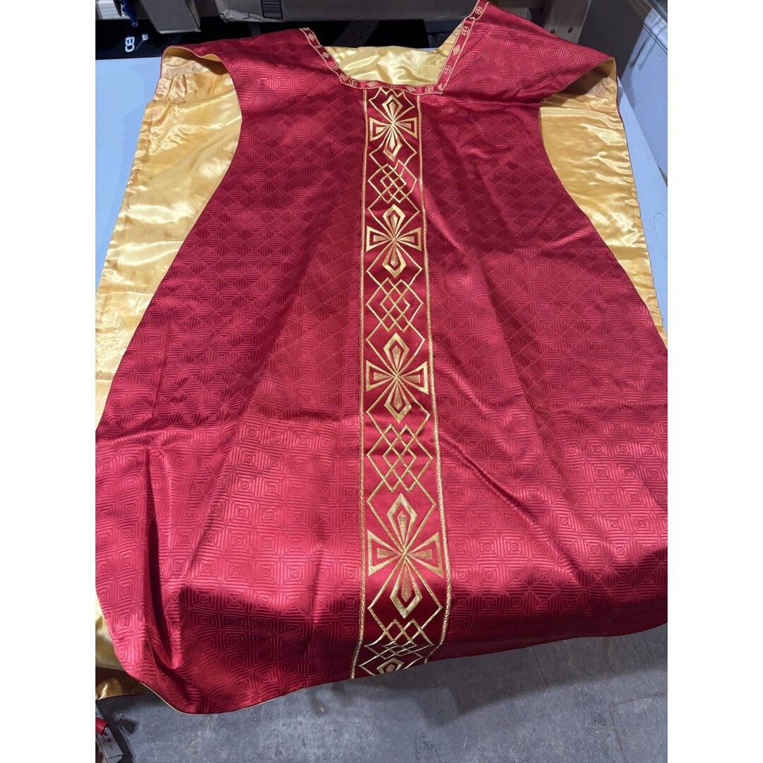 Vintage Handmade Red and Gold Chasuble Robe W/ IHS - Vestments for ...