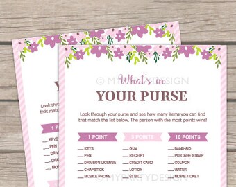Pink Elephant Baby Shower Game Whats in Your Purse Game Girl - Etsy