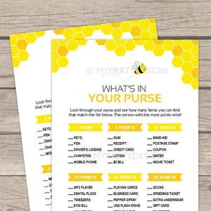 What's in Your Purse Game, Bee Baby Shower, Gender Neutral Babyshower ...