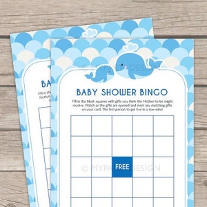 Baby Shower Bingo, Whale Baby Shower Game, Boy Blue Whale Party INSTANT ...