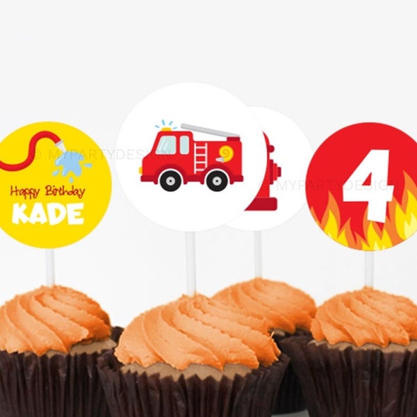 Firetruck Cupcake Topper - Etsy