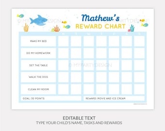 Editable Shark Reward Chart for Kids Shark Routine Chart - Etsy