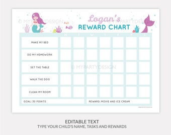 Editable Mermaid Reward Chart for Kids Mermaid Routine Chart - Etsy Canada