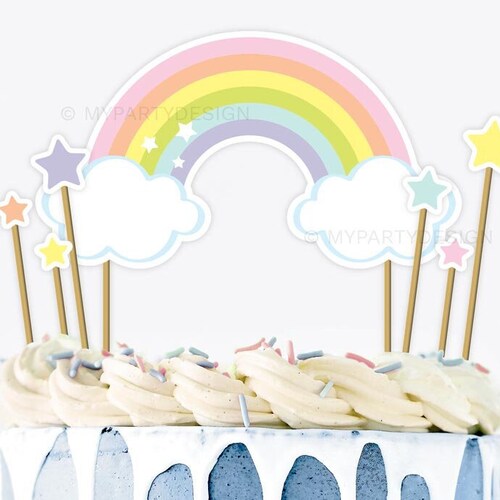 Rainbow Cake Topper Pastel Rainbow Party Toppers Rainbow - Etsy