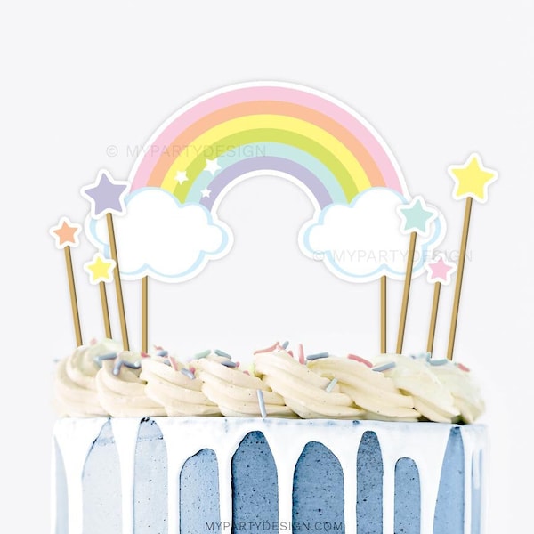 Pastel Rainbow Cake Topper - Etsy